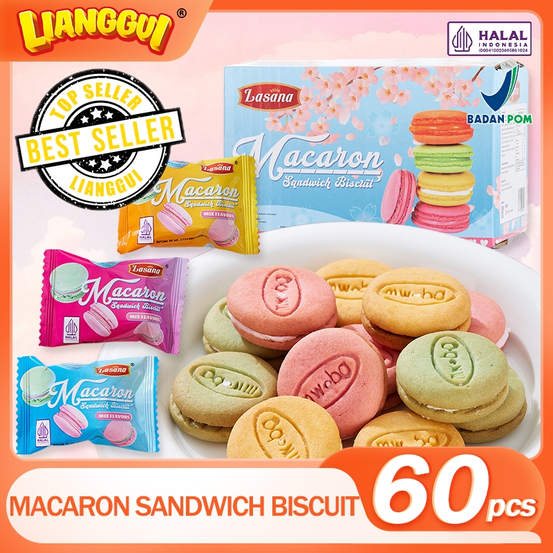 Jual 【Promo】LiangGui 60pcs Macaron Cookies Cemilan Keluarga Enak Renyah ...