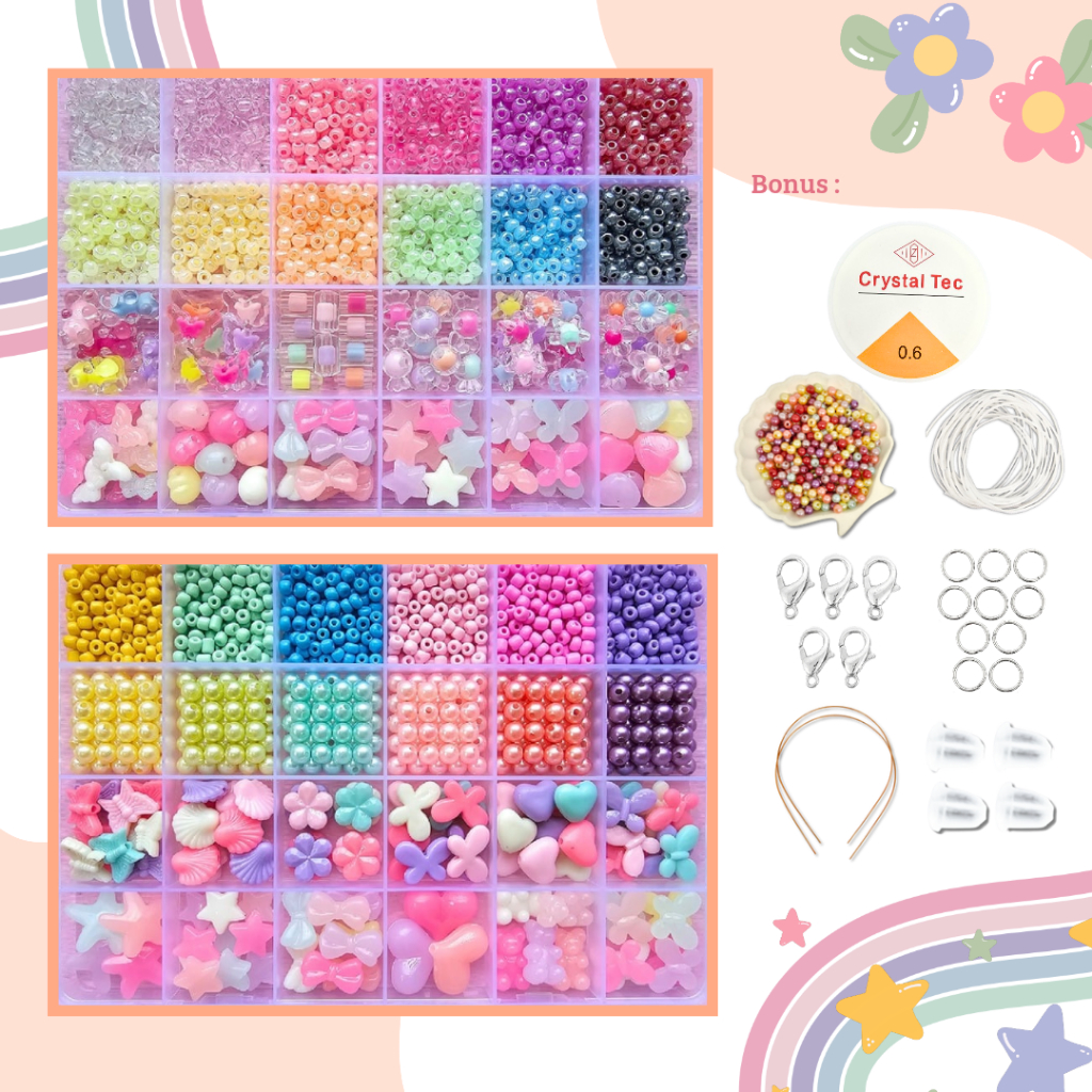 Jual DIY Manik Manik Set Box Lucu Korea Beads Aesthetic (Gratis Benang ...