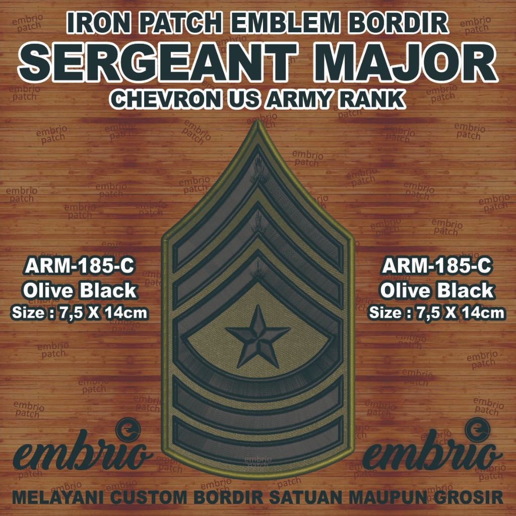 Jual ARM-185-C Patch SERGEANT MAJOR Chevron Rank US ARMY Vietnam War ...