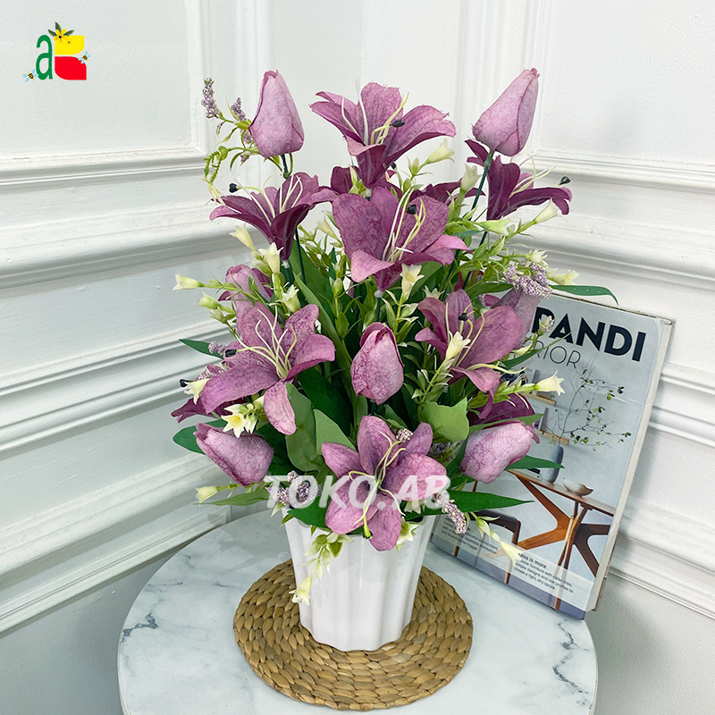 Jual 1 PAKET RANGKAIAN BUNGA ARTIFICIAL TULIP LILY FR DAN POT PLASTIK ...