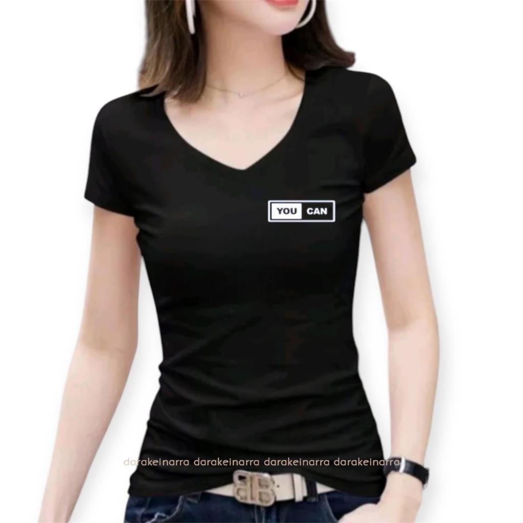 Jual darakeinarra- Kaos vneck cewek lengan pendek motif logo bahan ...