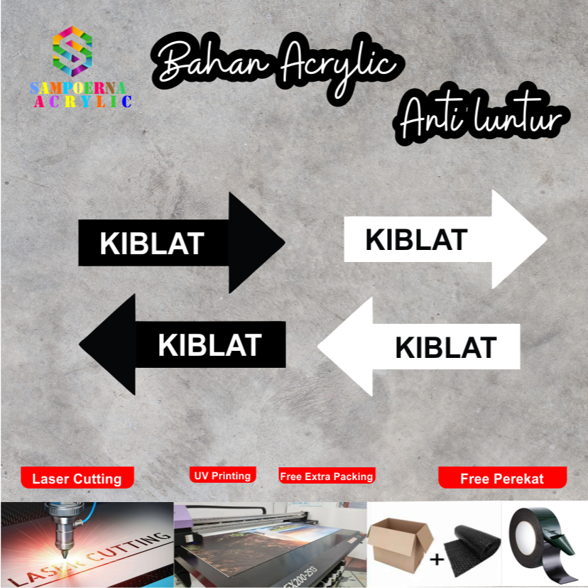 Jual Arah Kiblat Panah Papan Sign Board Akrilik Print Sign Label ...