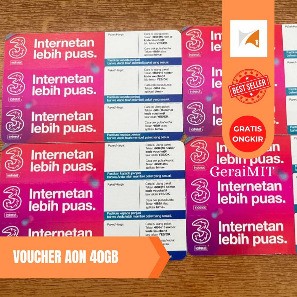 Jual Voucher Kuota Three AON 40 GB | Shopee Indonesia