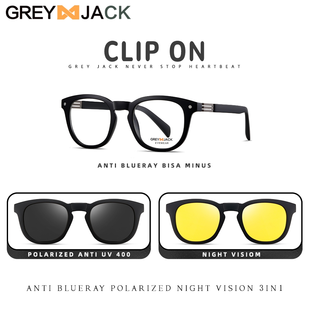 Jual Grey Jack Kacamata Clip On 3in1 Bisa Minus Model Semi Kotak TR90 Free 2 Clip Polarized ...