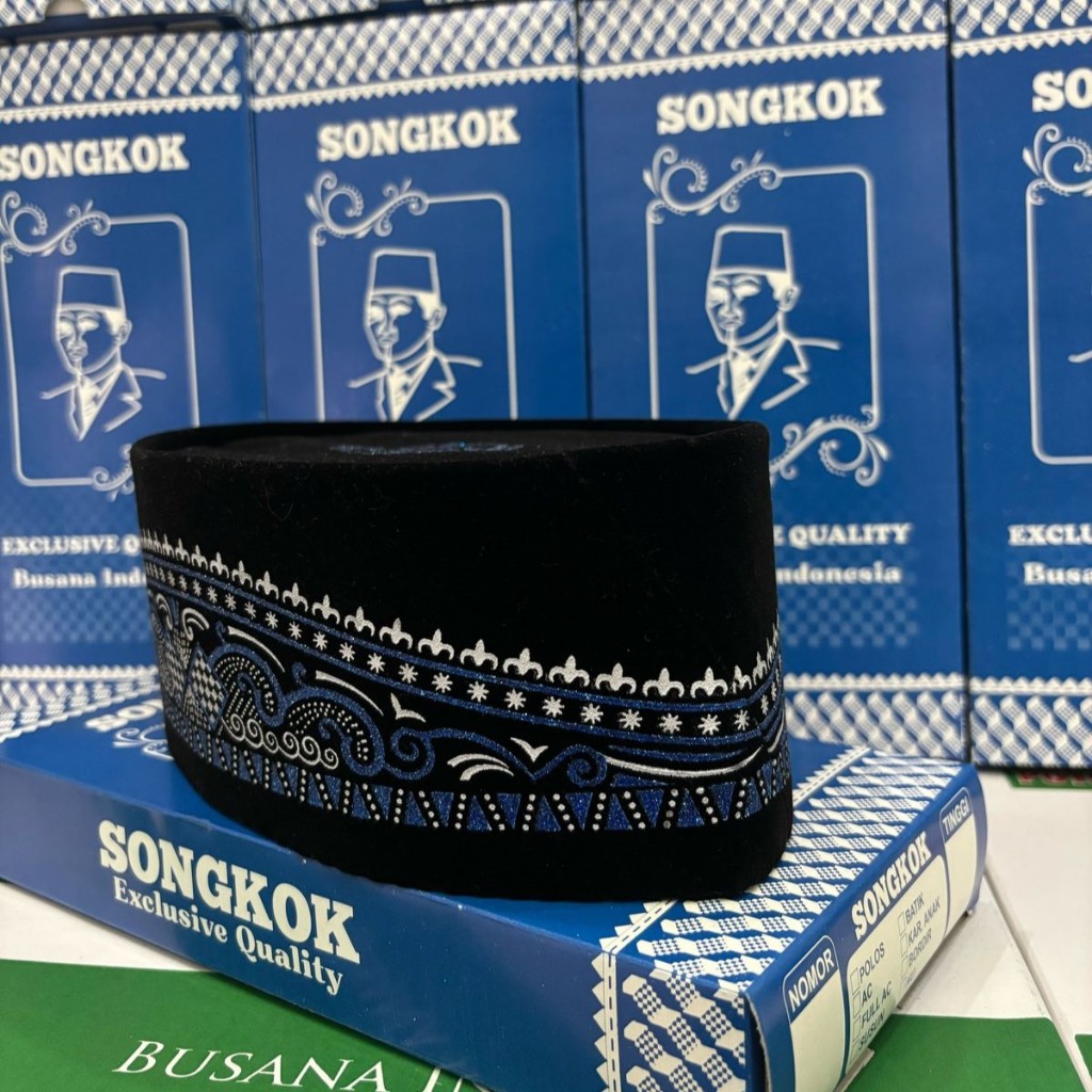 Jual PROMO Peci kopyah kopiah Songkok Hitam Batik Ketupat BIRU Tinggi 9 ...