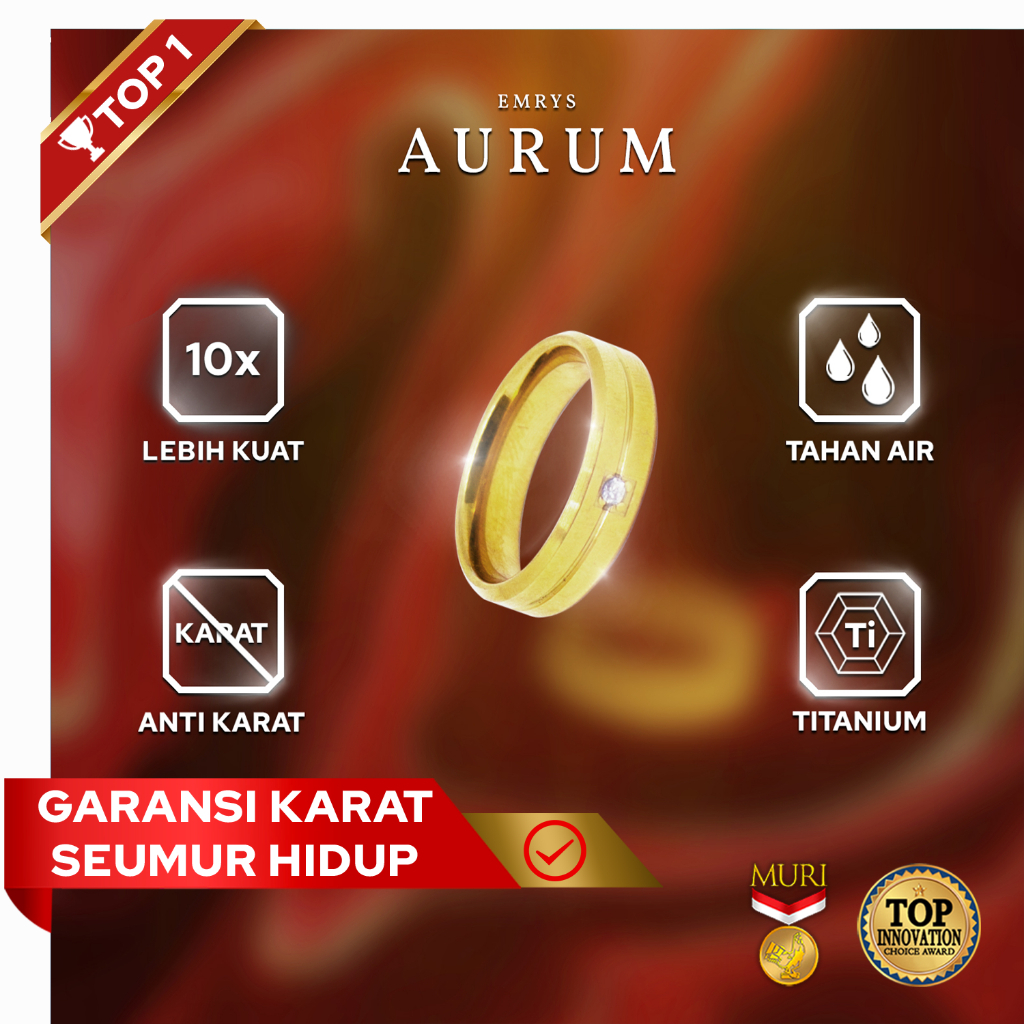 Jual BUY 1 FREE 1 GIFT Emrys Simple Ring AURUM Real Titanium Anti Karat ...