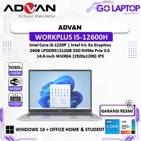 Jual ADVAN WORKPLUS Intel Core i5-12600H RAM 24GB 512GB SSD 14.0-inch ...