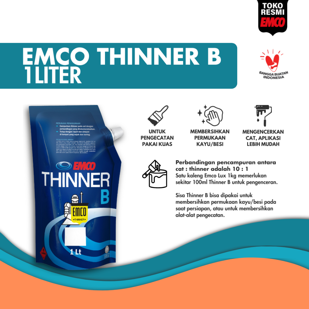 Jual EMCO Thinner B 1 Liter untuk Cat Kayu Besi Thiner Tinner Tiner Pengencer Cat Kemasan Pouch ...
