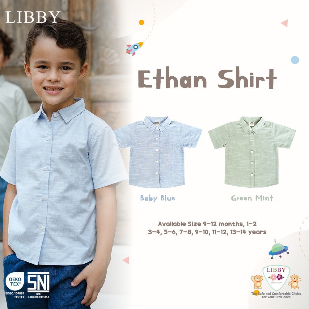 Jual LIBBY Kemeja Anak Laki-laki Polos Katun Ethan Shirt Usia 9bln-14th ...