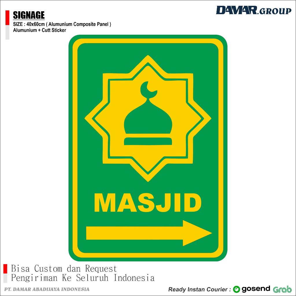 Jual RAMBU ARAH MASJID 40x60cm, Papan Tanda Arah Nama Plakat Signage ...