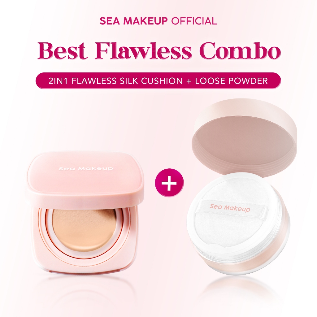 Jual Sea Makeup Best Flawless Combo 2in1 Fix and Flawless Silk Cushion + Acne Blur & Set Loose ...