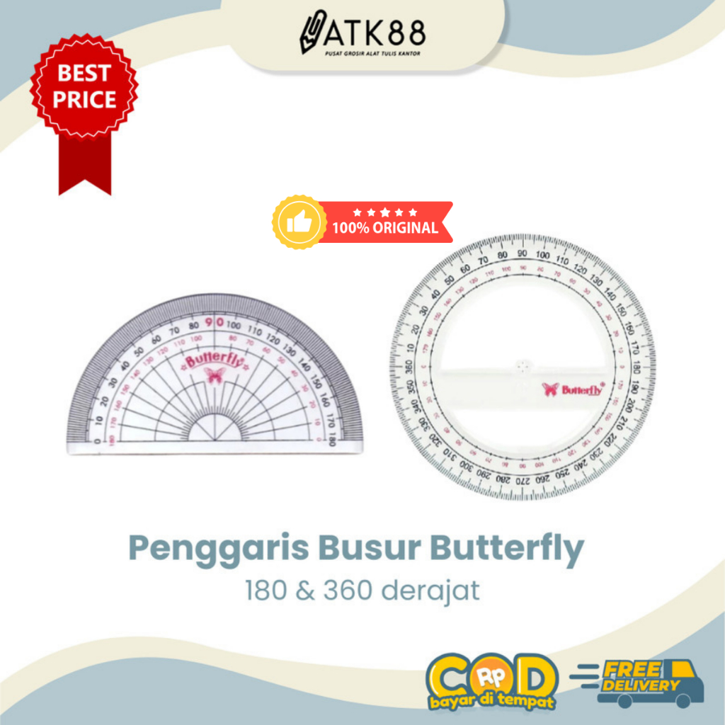 Jual [ATK88] Penggaris Busur Derajat Butterfly 180 Derajat / 360 ...