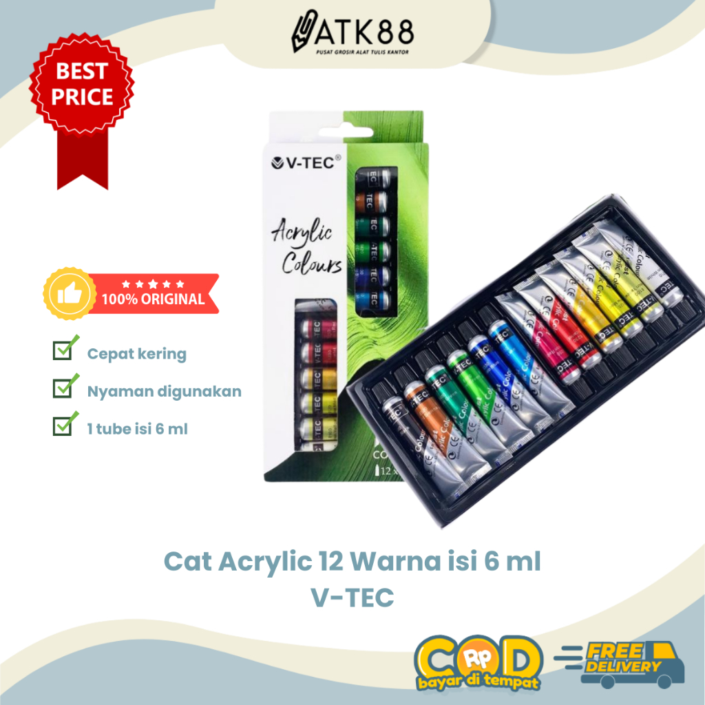 Jual [ATK88] Cat Akrilik Set V-TEC 6ml | V-TEC Acrylic Set 12 Warna ...