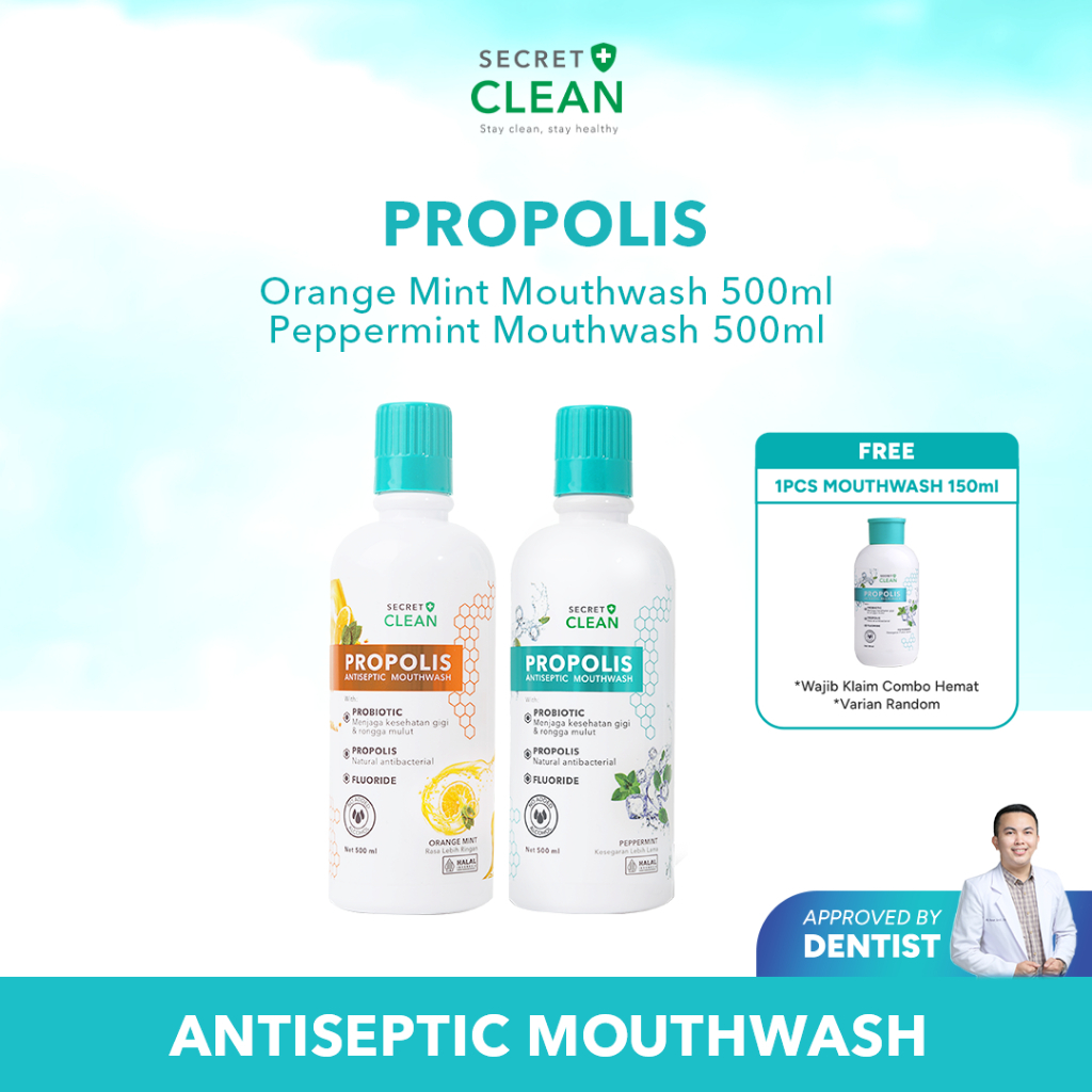 Jual [2 pcs] Secret Clean Paket Propolis Antiseptic Mouthwash 500ml Mix ...