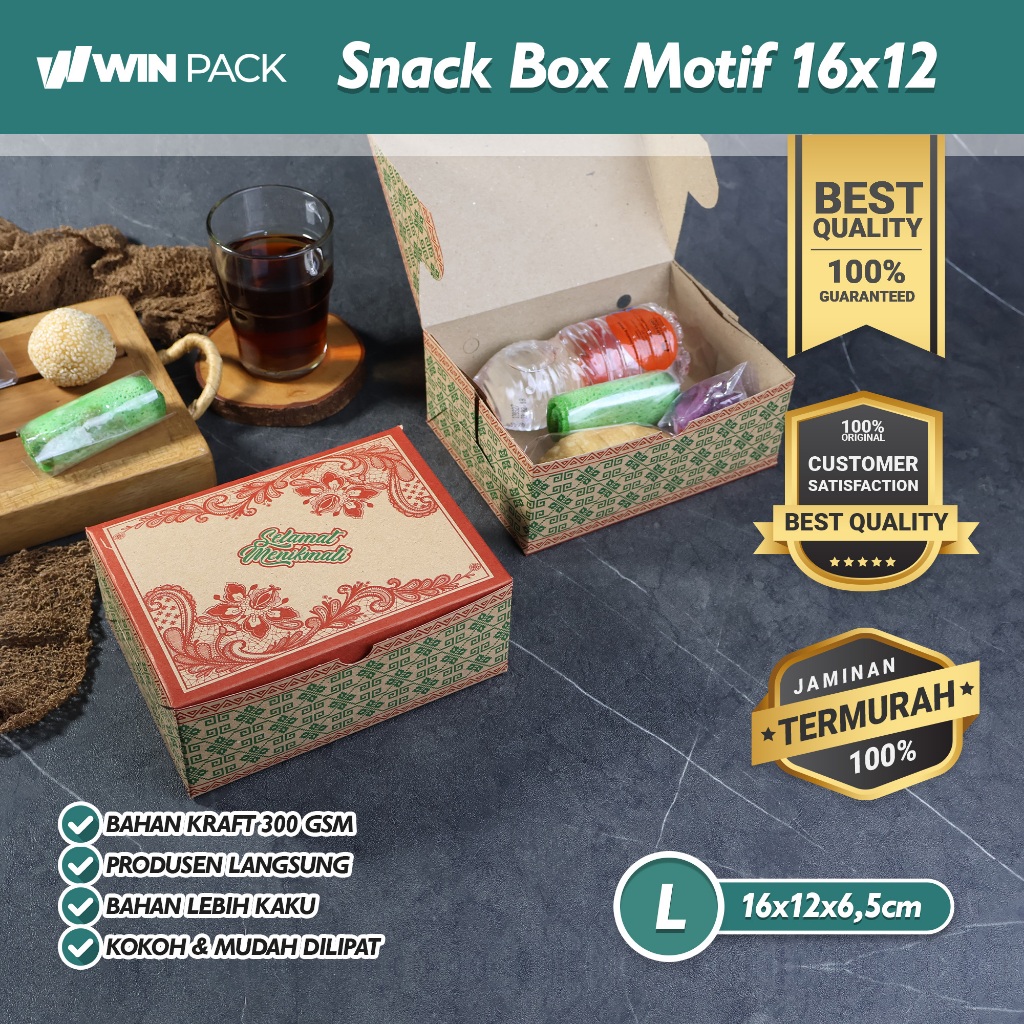 Jual (25 Pcs) Snack Box 16x12 | Motif Classic | Dus Kue 12x16 | Kraft ...