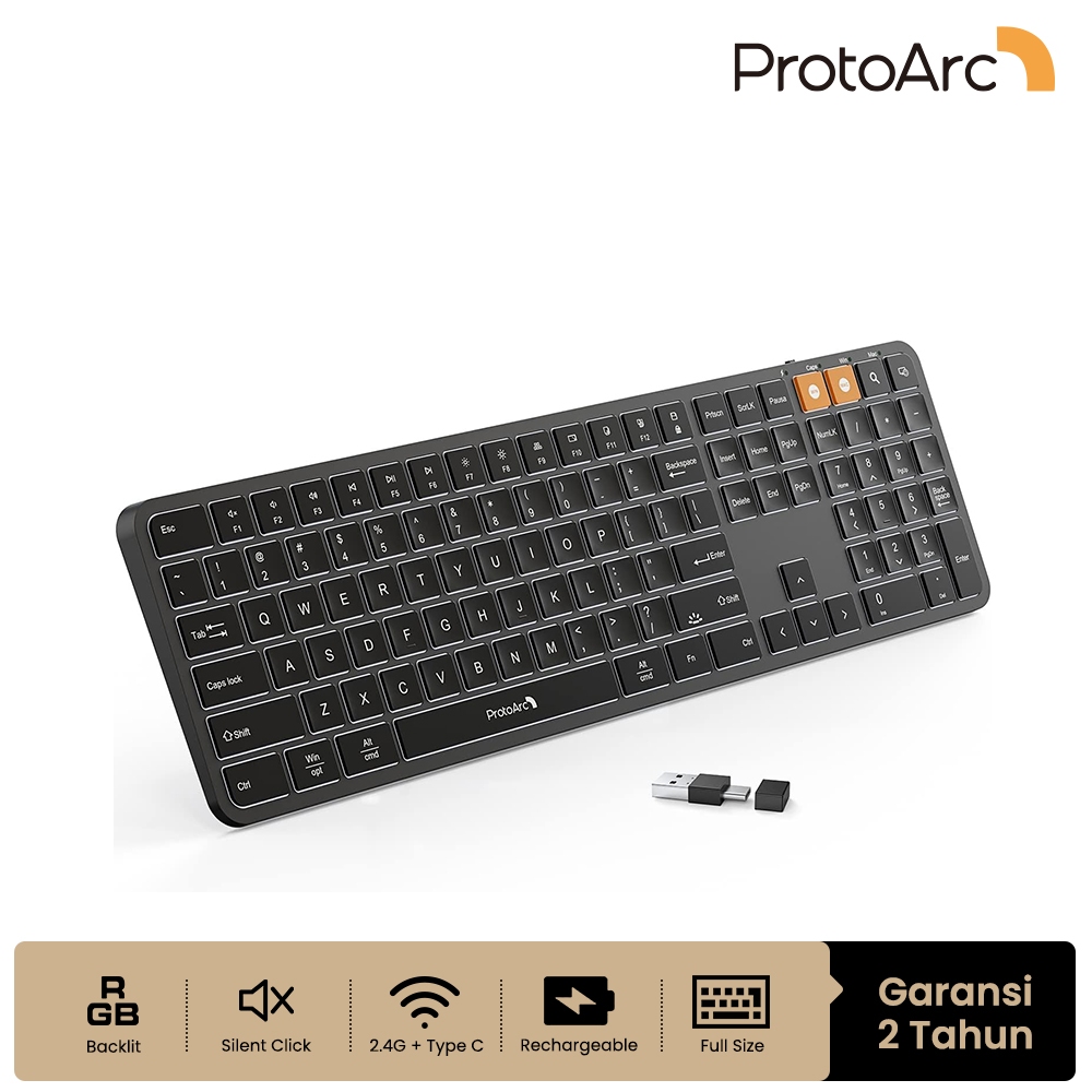 Jual ProtoArc K100 Keyboard Wireless Type C + USB A Rechargeable ...