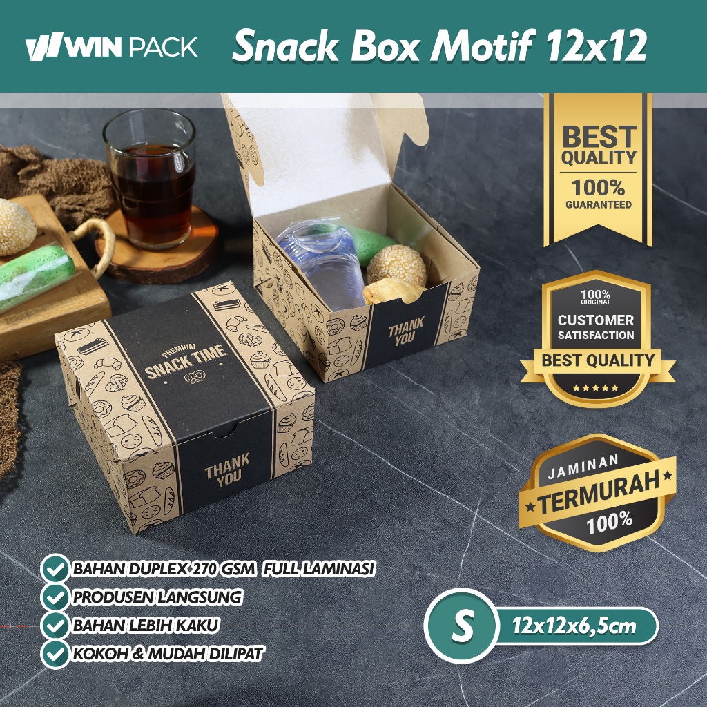 Jual (25 Pcs) Snack Box Laminasi 12X12 cm | Dus Kue 12x12 | 300 GSM ...