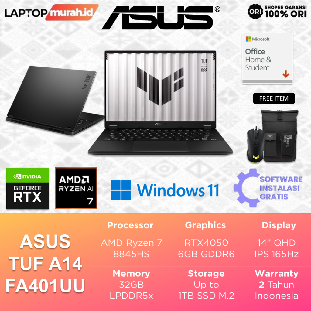 Jual Laptop Asus TUF A14 FA401UU RTX4050 6GB Ryzen 7 8845HS 32GB 1TB 14 ...