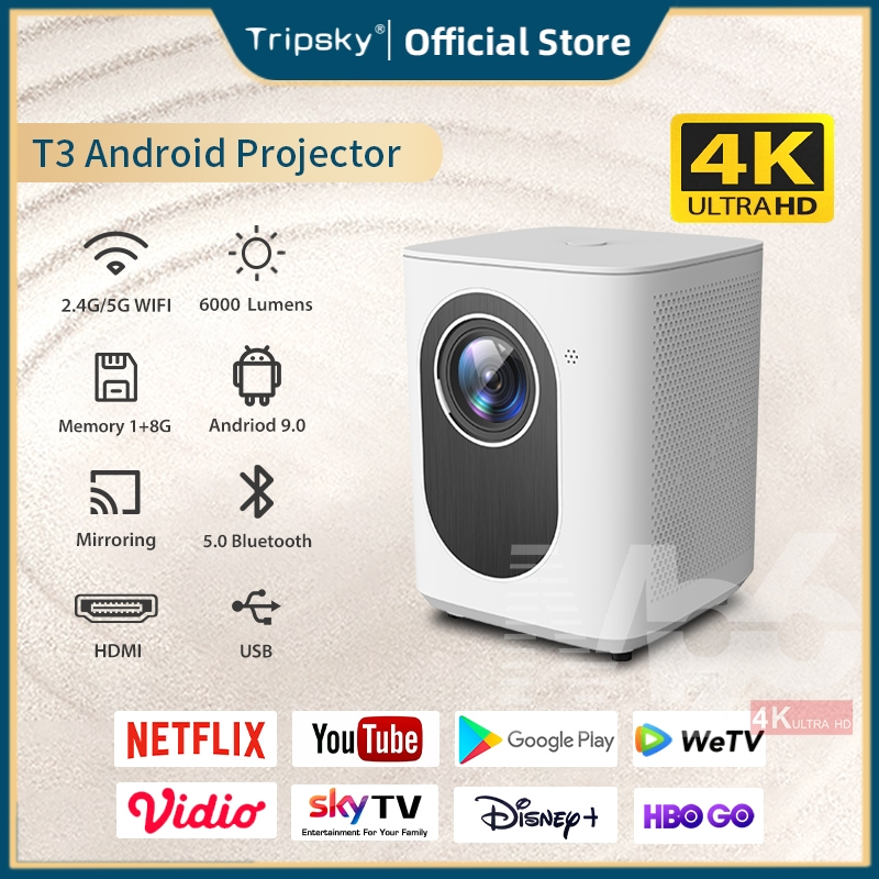 Jual Tripsky T3 Smart Projector 280ANSI 6000 Lumen 4K HD Proyektor LCD ...