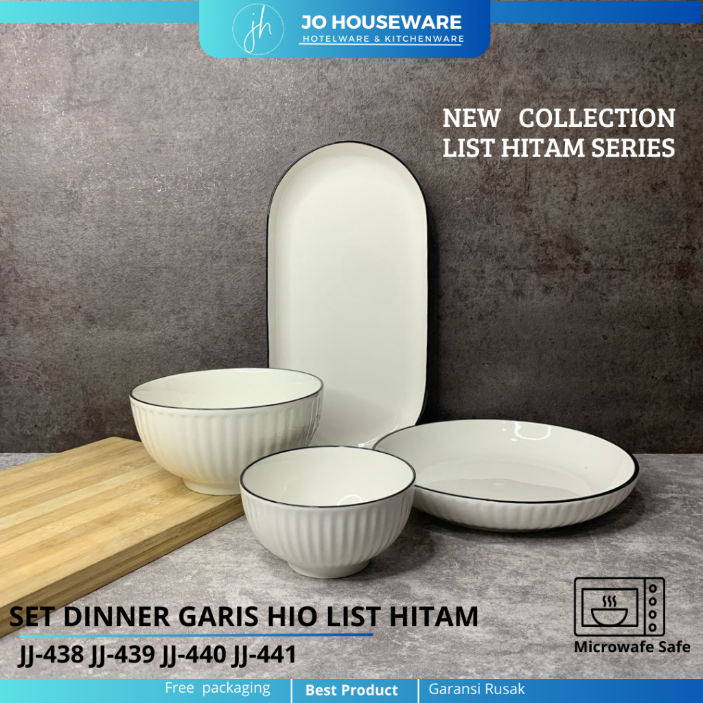 Jual Set Dinner Piring Mangkok Garis Hio List Hitam Keramik Premium ...