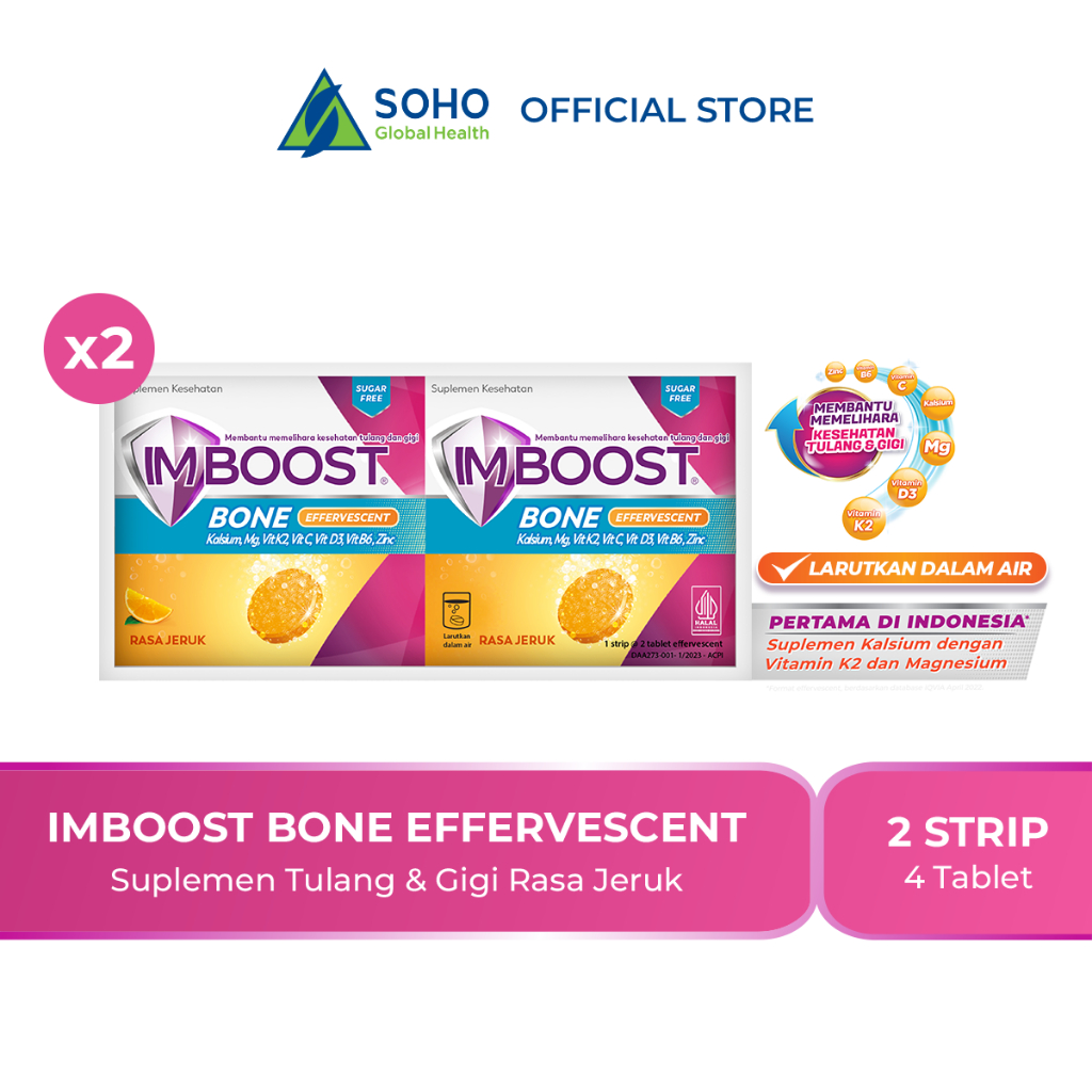 Jual Imboost Bone Effervescent Suplemen Tulang dan Gigi Jeruk 2 Strip ...
