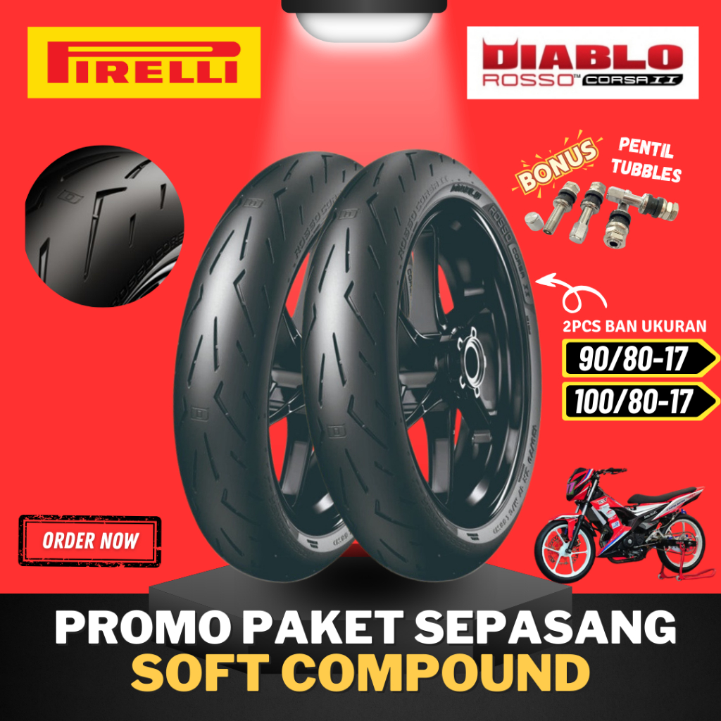 Jual [SEPASANG MURAH] BAN PIRELLI DIABLO ROSSO CORSA 2 ( 90/80-17 & 100/80-17 ) SOFT COMPOUND ...