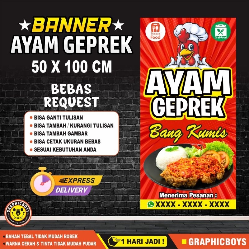 Jual Spanduk Banner Ayam Geprek Ukuran 50 X 100 Cm Warna Merah | Shopee ...