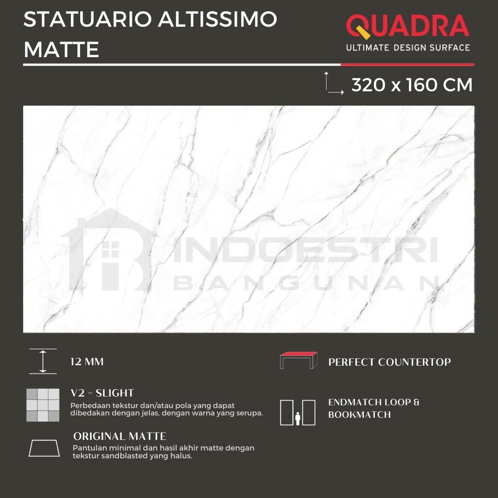 Jual Granit Quadra Statuario Altissimo 320 x 160cm (1 keping / 5,12m2) Original Matte | Shopee ...