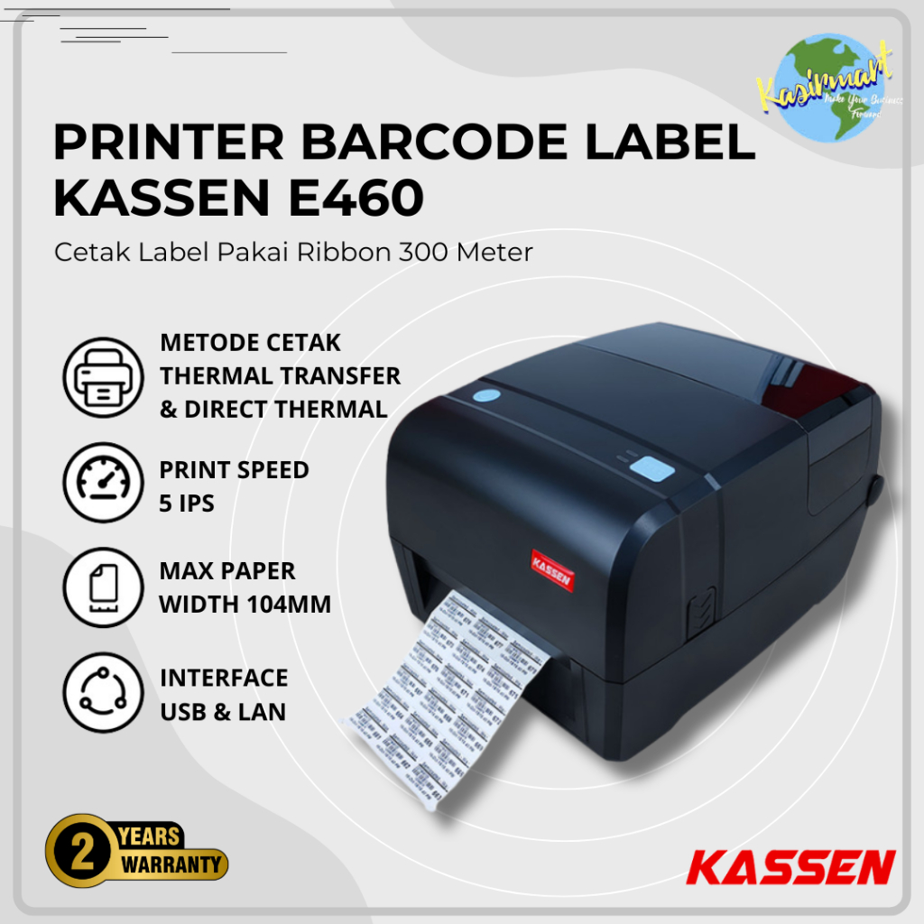 Jual Kassen E460 Printer Label Barcode Transfer Thermal A6 100mm USB LAN E-460 Cetak Barcode ...