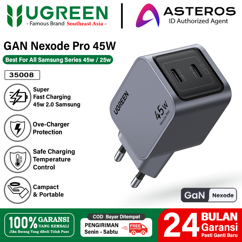 Jual UGREEN GAN Nexode Pro Charger 45W Mini Dual Type C Super Fast Charging PD 4.0 PPS | Shopee ...