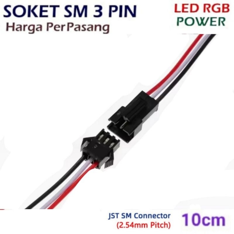 Jual Sepasang Kabel Soket SM 3 Pin JST 3P RGB Male + Female Kabel Terminal | Shopee Indonesia