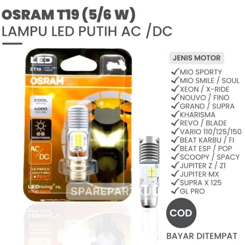 Jual LAMPU BOHLAM LED T19 MOTOR OSRAM 12 V H6 M5 K1 PUTIH | Shopee Indonesia