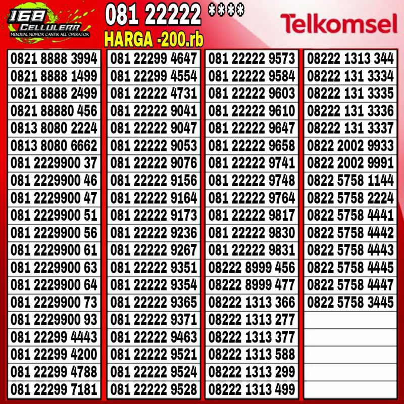 Jual kartu perdana Telkomsel nomor cantik simpati loop 4G 22222 ...