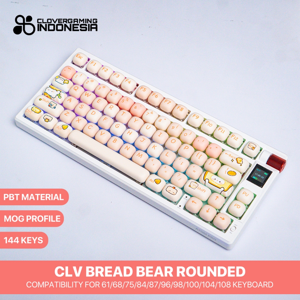 Jual CLV Keycaps Bread Bear Rounded Pink Cute MOG Fullset PBT Dye Sub ...