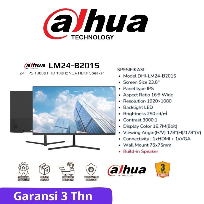 Jual Monitor Dahua 24" Inch DHI-LM24-B201S FHD HDMI IPS 100Hz DHI-LM24-A201F Garansi Resmi 3 ...
