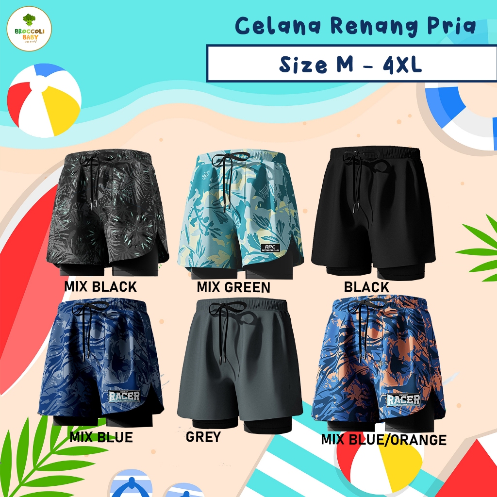 Jual BROCCOLI BABY - CELANA RENANG PRIA DOUBLE DOBEL PENDEK SURFING SWIM (RACER) | Shopee Indonesia