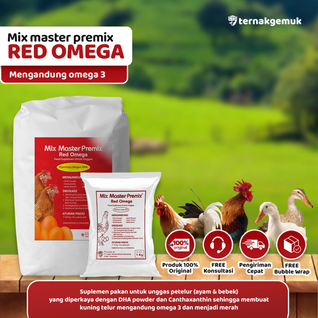 Jual MIX MASTER PREMIX RED OMEGA MEMBUAT KUNING TELUR MENGANDUNG OMEGA ...