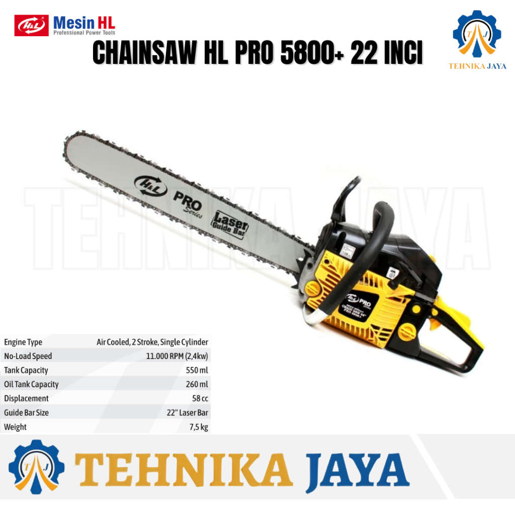Jual H&L Mesin Gergaji Kayu HL PRO 5800+ Chainsaw 22 Inci Senso 58 CC ...