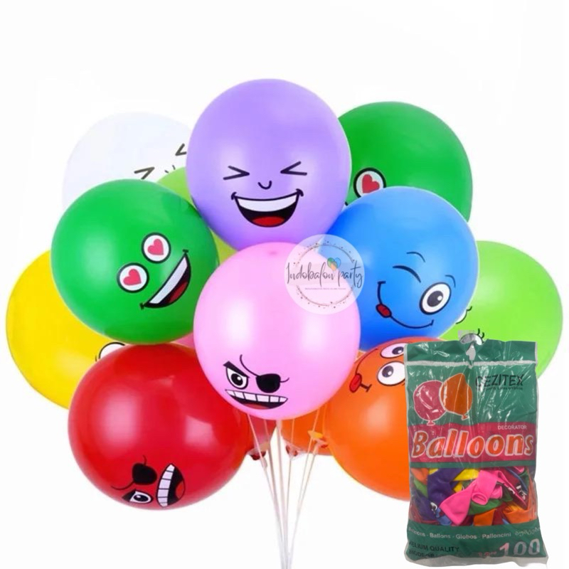 Jual ISI 100 Balon Latex Emoticon Mix / Balon Emoji Warna Warni 12 inch ...