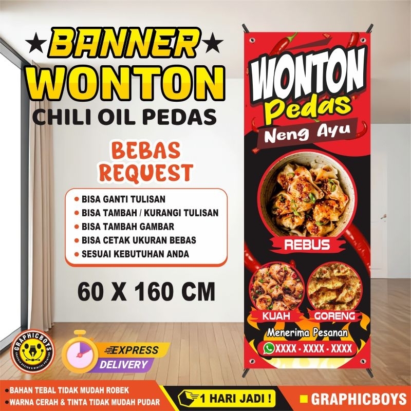 Jual Spanduk Banner Wonton (Pangsit Pedas) Ukuran 60 X 160 Cm | Shopee ...