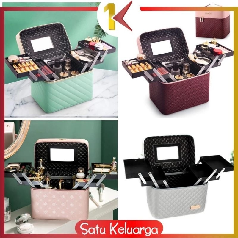 Jual koper makeup 4 susun lengkap dengan kaca | Shopee Indonesia