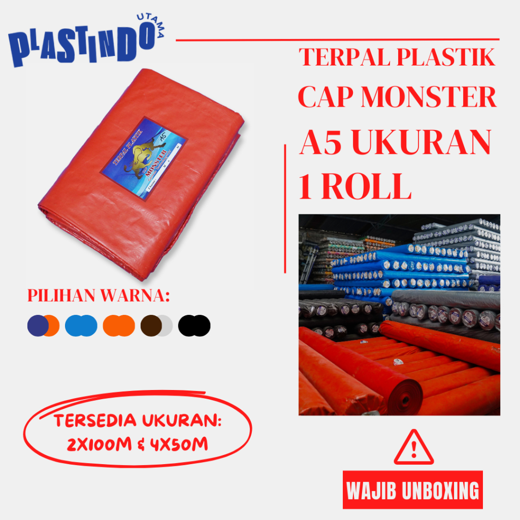 Jual TERPAL PLASTIK A5 CAP MONSTER UKURAN SATU ROLL 2 X100M & 4 X 50M ...