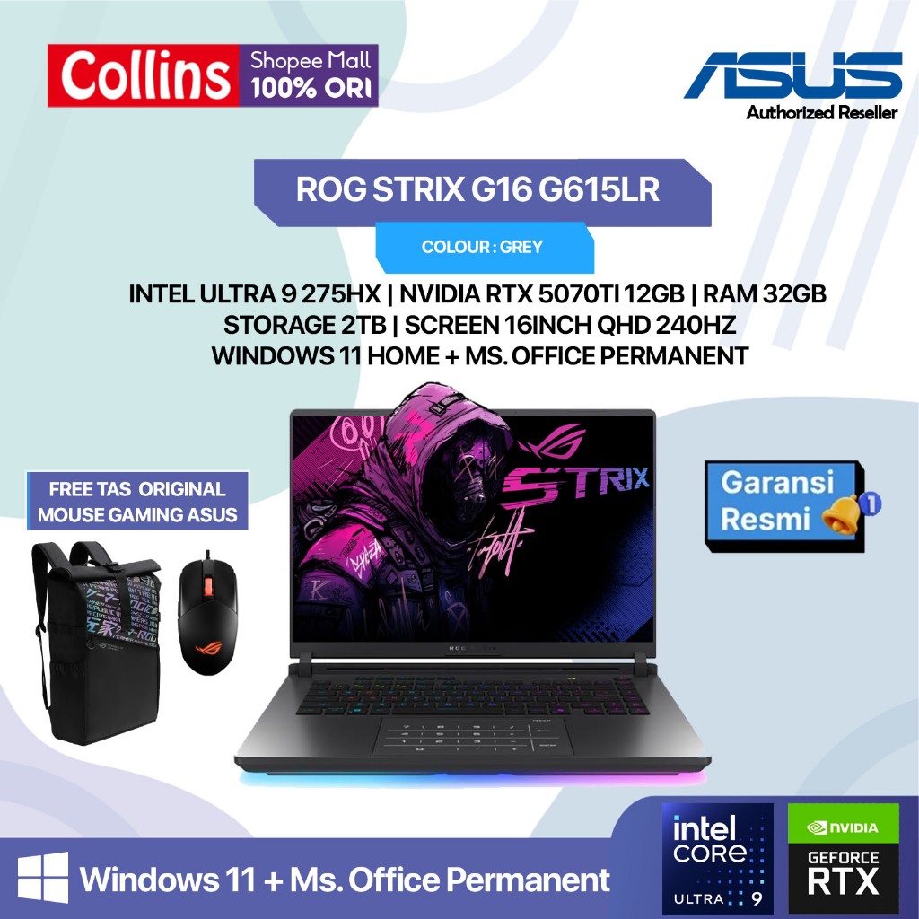 Jual ASUS ROG STRIX G16 G615LR ULTRA 9 275HX RTX5070TI 12GB/ 32GB 2TB ...