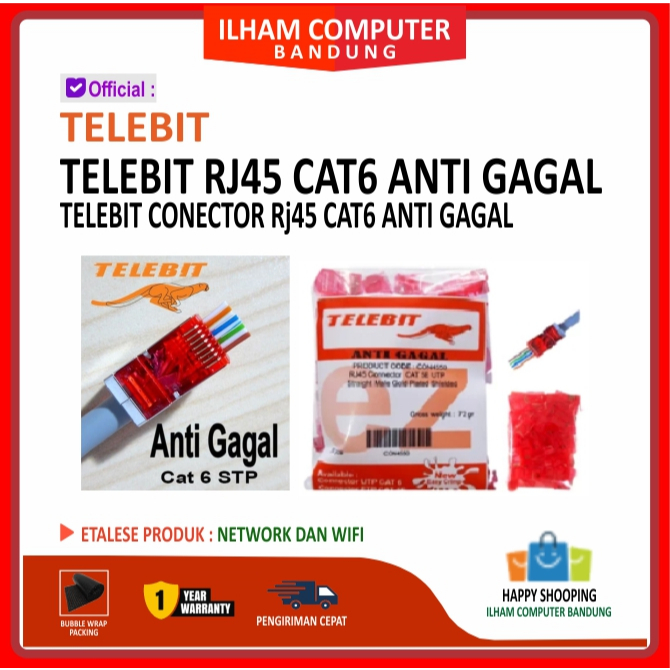 Jual KONEKTOR TELEBIT RJ45 CAT6 MERAH ANTI GAGAL | Shopee Indonesia