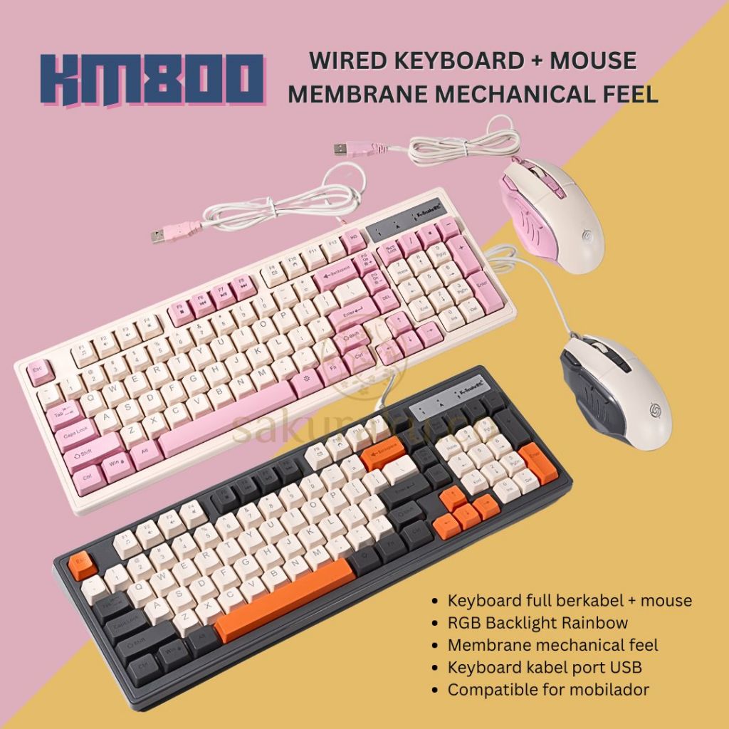 Jual KM800 Keyboard+Mouse berkabel 1 Set Gaming Mechanical Feel ...