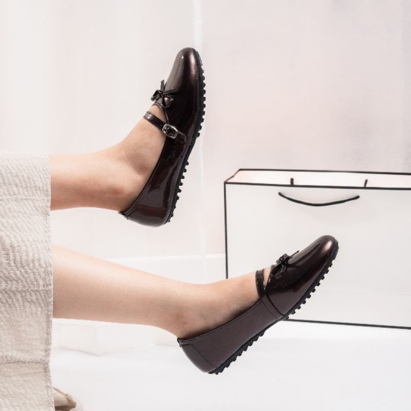 Jual Adk shoes DORA flatshoes alas karet lentur maroon shoes | Shopee ...