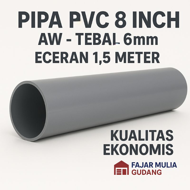Jual Pipa PVC 8 Inch AW Otority Abu-abu| Eceran 1,5 Meter| | Tebal ...