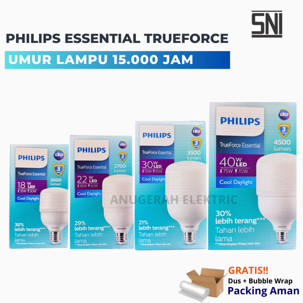 Jual Philips LED Essential TrueForce Original 18W 22W 30WAT 40WATT Lampu Bohlam Capsule Cahaya ...