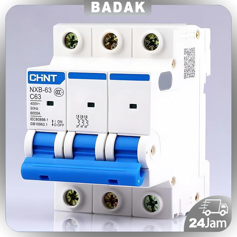 Jual MCB CHINT MCB 3 Pas 3 Phase 3P 6KA NXB-63 AC220V-480V kontaktor 3 phase 10A 40A ampere ...