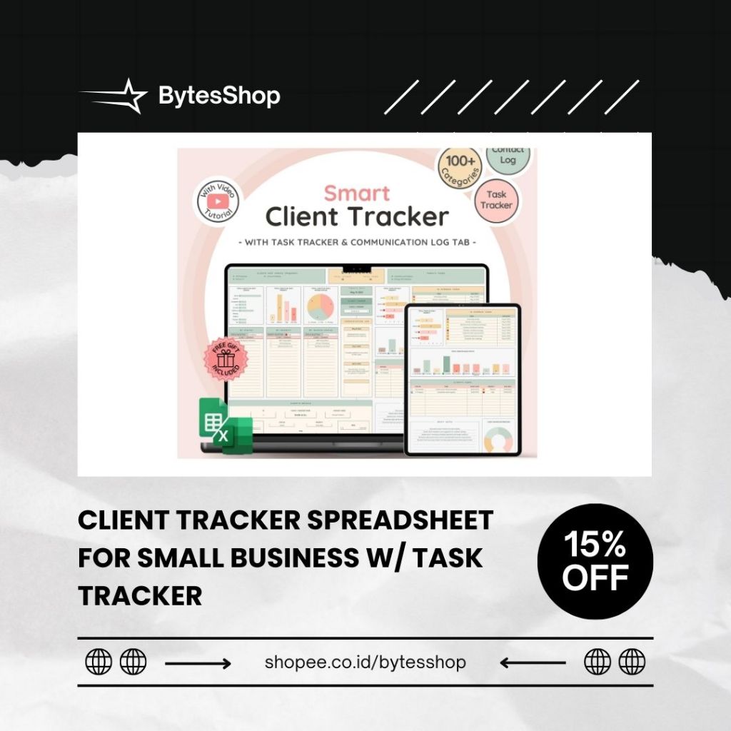 Jual Client Tracker Spreadsheet for Small Business w/ Task Tracker ...